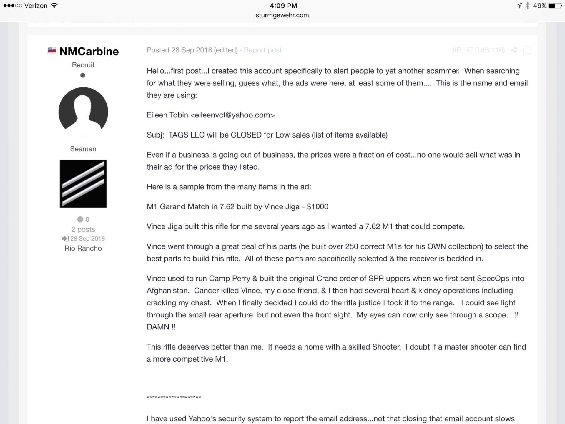 Problem with member Eileen Tobin - General Firearms Discussion ...
