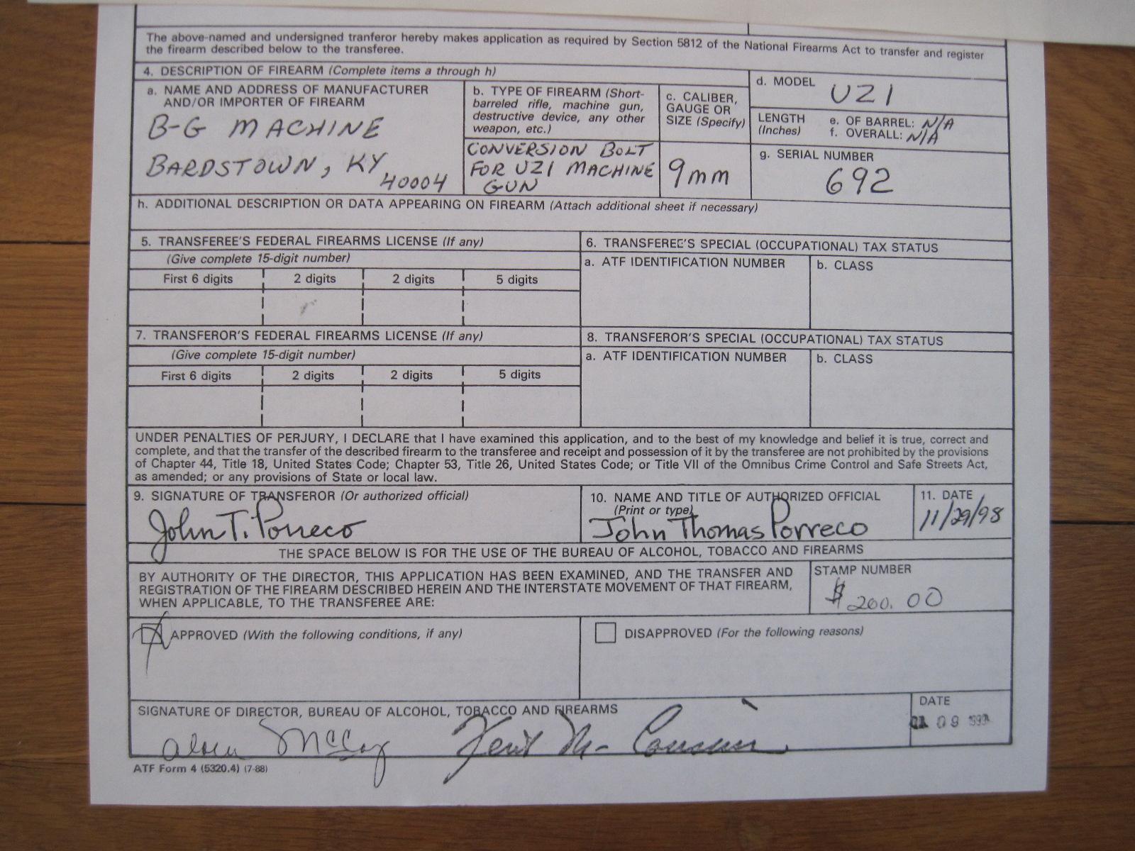 Sold B&G UZI Bolt in semi Group Ind receicer. - NFA Market Board ...