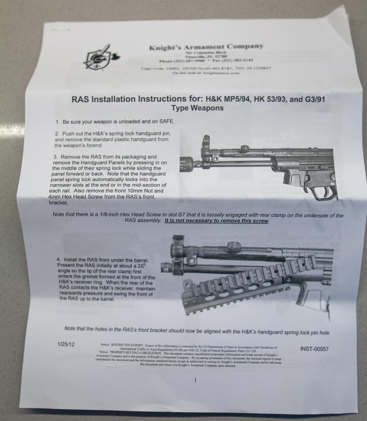 NIB MP5 Knights Armament RAS Rail - Parts and Accessories Market Board ...