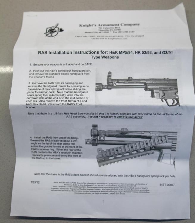 NIB MP5 Knights Armament RAS Rail - Parts and Accessories Market Board ...