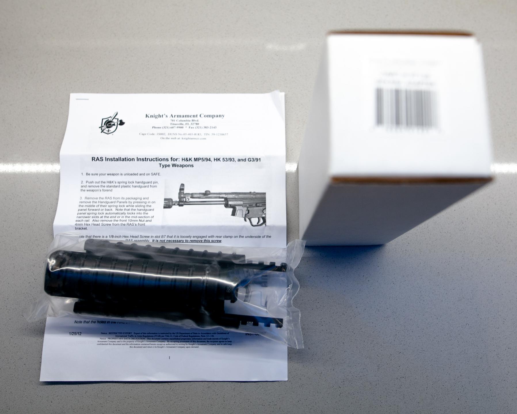 NIB MP5 Knights Armament RAS Rail - Parts and Accessories Market Board ...