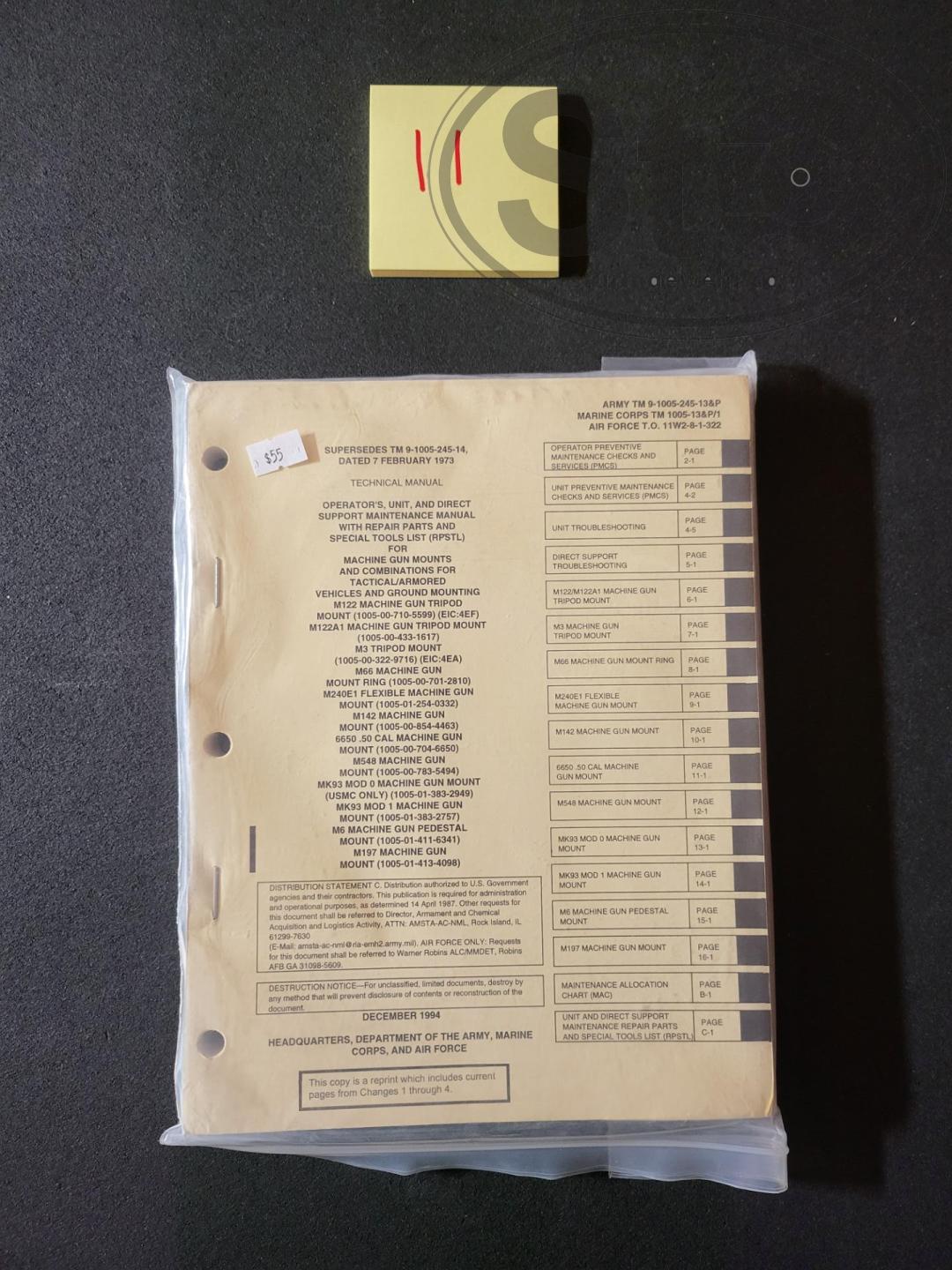 WTS: M249 M240 50 cal M60 Swedish K Humvee 1919 MK19 Misc Tech Manuals ...