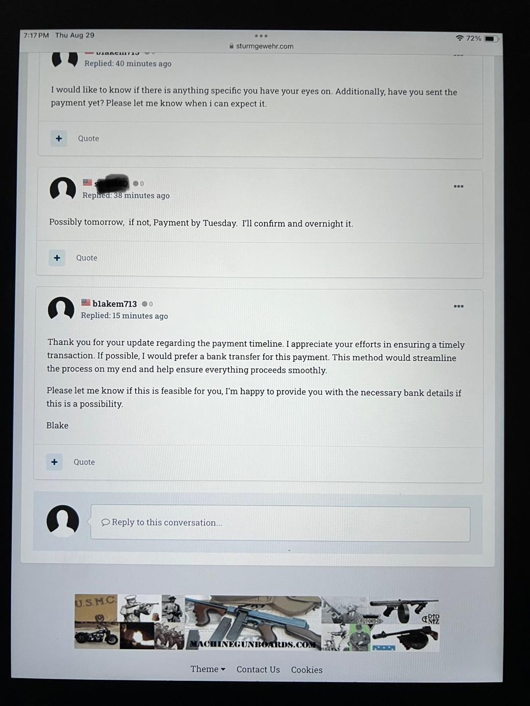 BEWARE!! SCAMMER CURRENTLY TRYING TO DIVERT FUNDS FOR MACHINE GUN ...