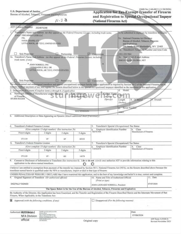 SOLD - New Norrell Transferable Ruger 10/22 22 LR Lever Select Fire ...